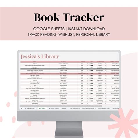 Book Tracker Spreadsheet Reading Log Google Sheets Digital Etsy