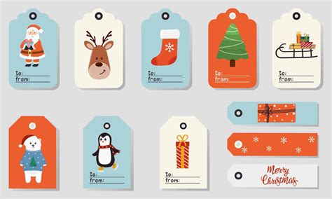 Set Of Bright Christmas Tags With Cute Characters Printable Greeting