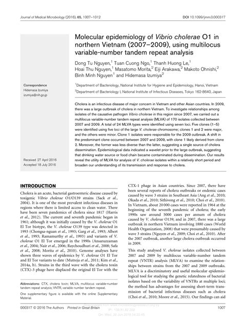 pdf molecular epidemiology of vibrio cholerae o1 in northern vietnam 2007 2009 using