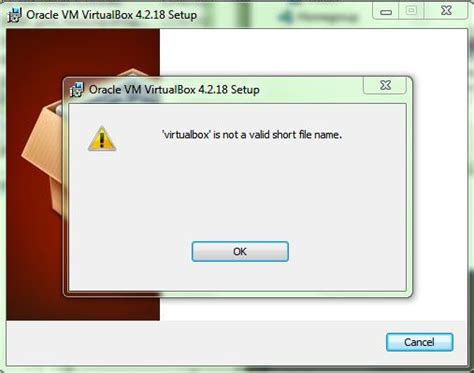 Virtualbox Is Not A Valid Short File Name Errror When Trying To