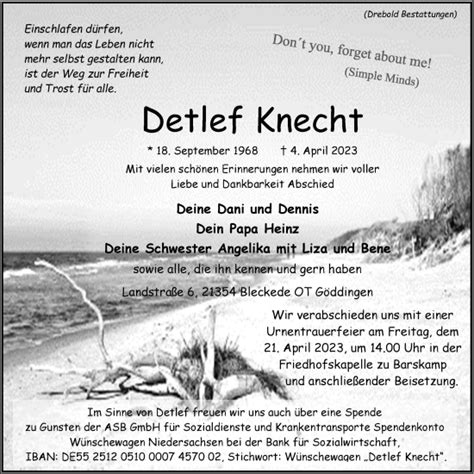 Traueranzeigen von Detlef Knecht Trauer Lüneburg de