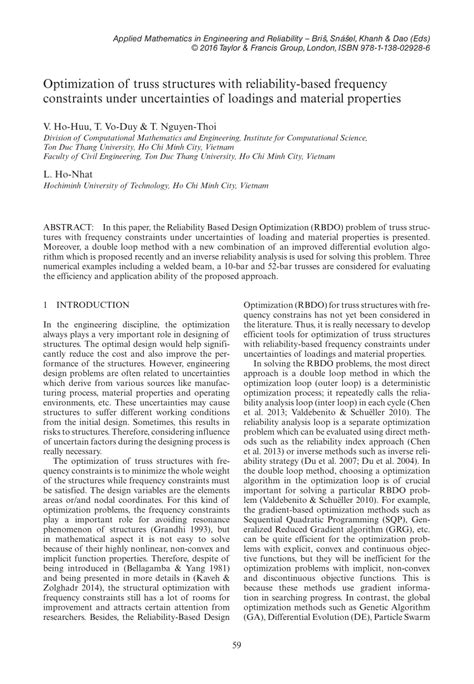 pdf optimization of truss structures with reliability based frequency constraints under