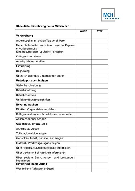 Einarbeitung Neuer Mitarbeiter Einarbeitungsplan Vorlage