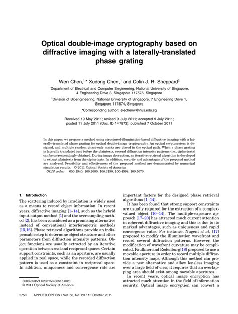 pdf optical double image cryptography based on diffractive imaging with a laterally translated