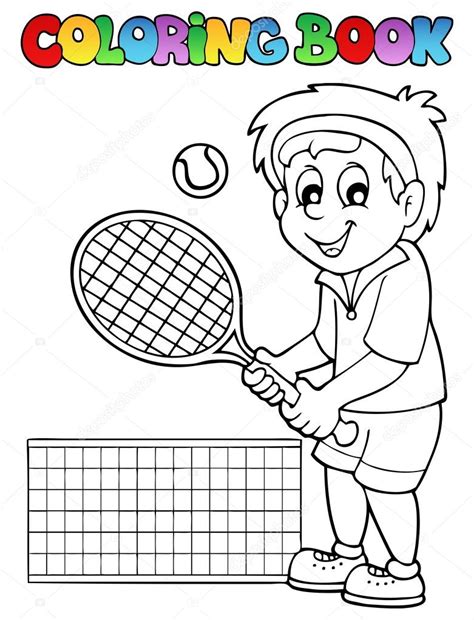 Jugador De Tenis De Dibujos Animados De Libro Para Colorear Vector De