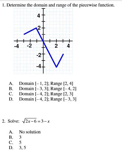solved 1 determine the domain and range of the piecewise