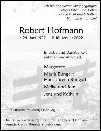 Traueranzeigen Von Robert Hofmann WirTrauern