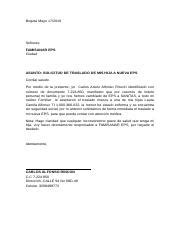 Carta De Solicitud De Traslado De Eps Image To U