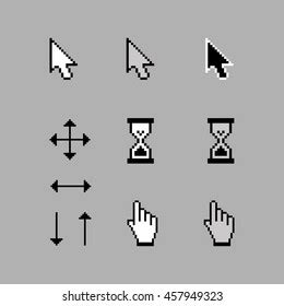 Set Pixel Cursors Icons Hand Hourglass Stock Vector Royalty Free