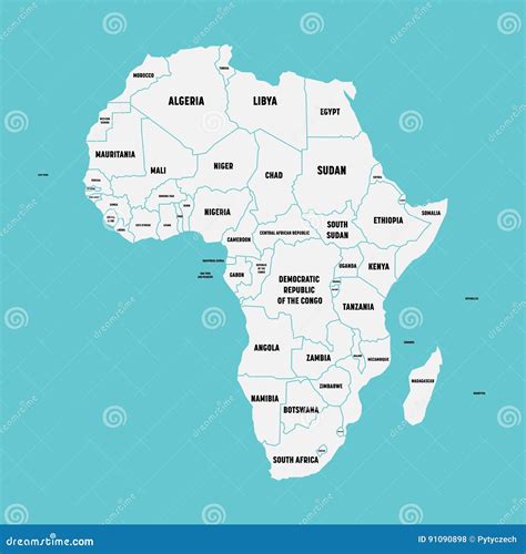 Simple Flat Map Of Africa Continent With National Borders And Country