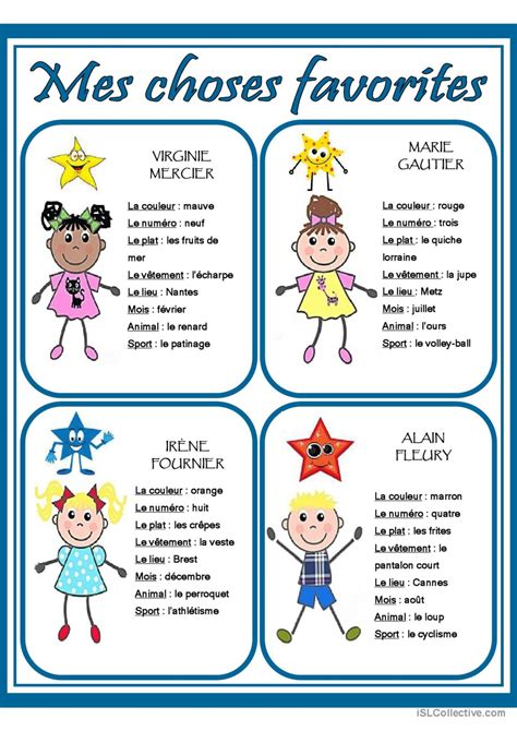 Mes choses favorites 2 compréhensi Français FLE fiches pedagogiques