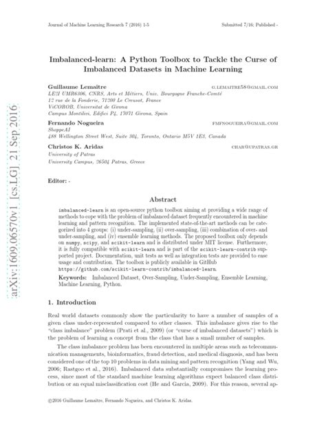 imbalanced learn python pdf machine learning sampling statistics
