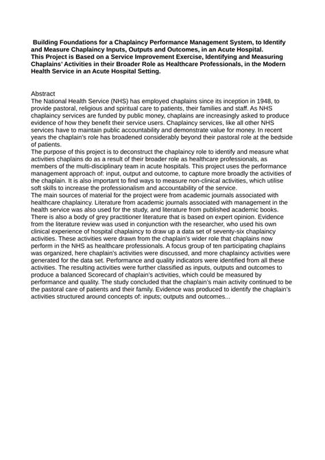 pdf building foundations for a chaplaincy performance management system to identify and