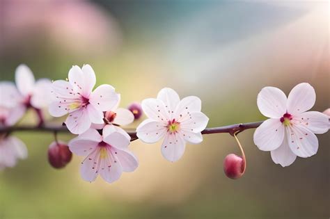 Premium Photo A Branch Of Cherry Blossoms With Pink Flowers