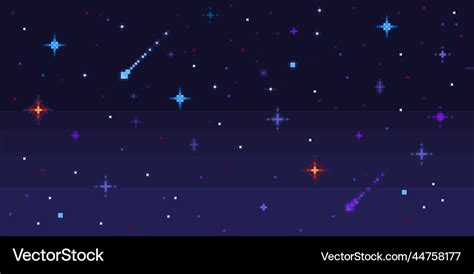 Pixel Art Night Sky Starry Space With Shooting Vector Image The Best