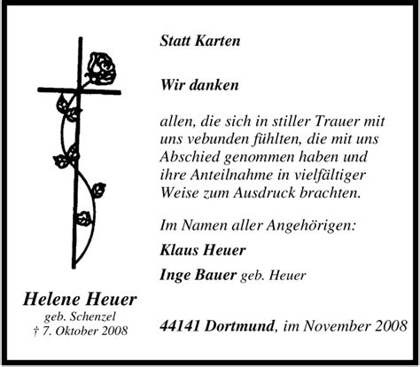 Traueranzeigen Von Helene Heuer Trauer In NRW De