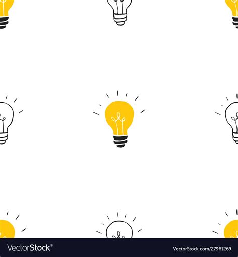 Light Bulb Seamless Pattern Hand Drawn Royalty Free Vector