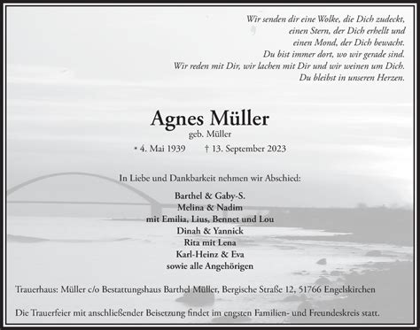 Traueranzeigen von Agnes Müller WirTrauern