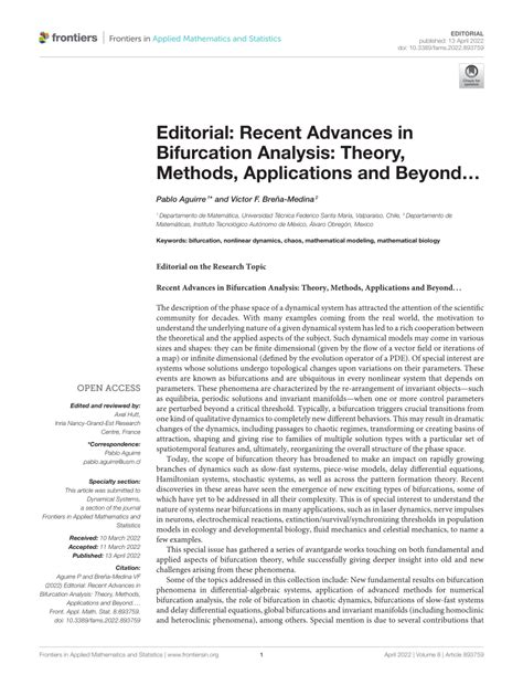 pdf editorial recent advances in bifurcation analysis theory methods applications and beyond…