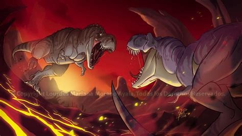 Two Dinosaurs Are Fighting Over The Fire