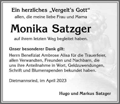 Traueranzeigen von Monika Satzger Allgäuer Zeitung