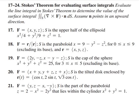 solved 17 24 stokes theorem for evaluating surface