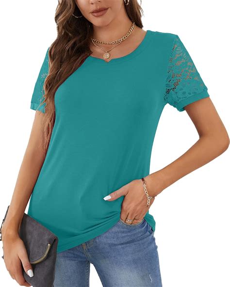 KUOTAI Womens Summer Tops Casual Dressy Shirts Short Sleeve Lace T