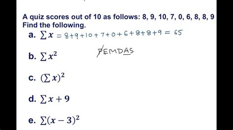 finding sum of x sum of x squared and more youtube