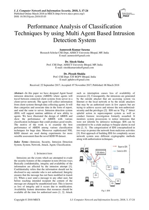 pdf performance analysis of classification techniques by using multi agent based intrusion