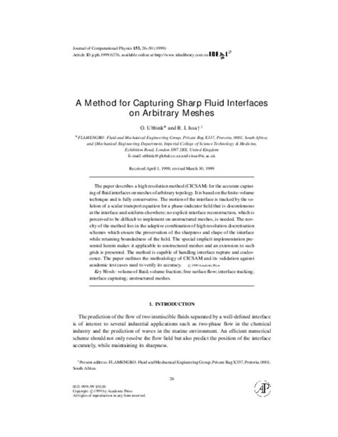 pdf a method for capturing sharp fluid interfaces on arbitrary meshes sucharitha rajendran