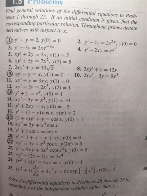 solved find general solutions of the differential equations