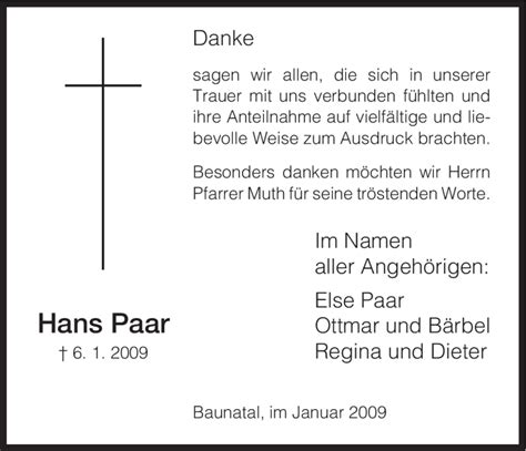 Traueranzeigen Von Hans Paar Trauer HNA De