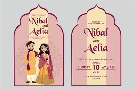 Vector Indian Wedding Invitation Card Containing Bride And Groom