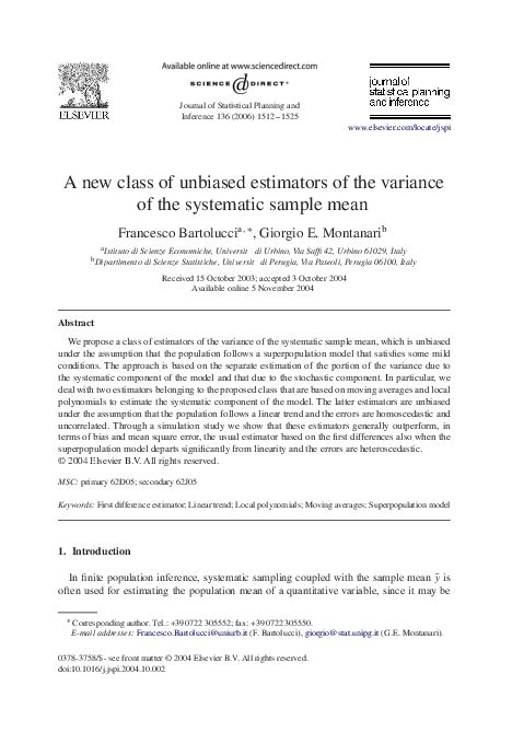 pdf a new class of unbiased estimators of the variance of the systematic sample mean giorgio