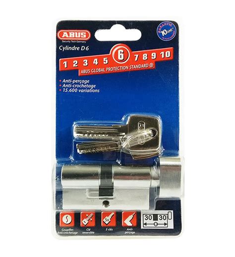 2 Cylindres de porte Abus D6 30 x 30 Barillet double entrée