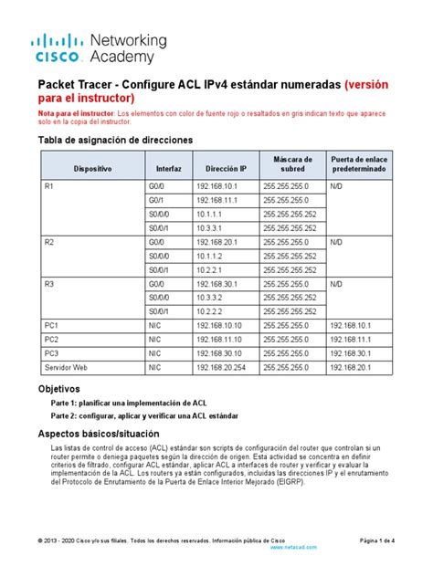 5 1 8 packet tracer configure numbered standard ipv4 acls ilm pdf red de computadoras