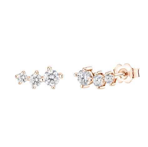 Boucles D Oreilles Or Rose Diamant Lady Trio Gemmyo