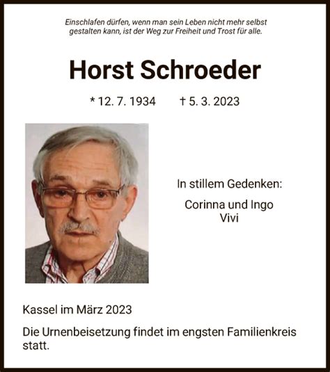 Traueranzeigen Von Horst Schroeder Trauer Hna De