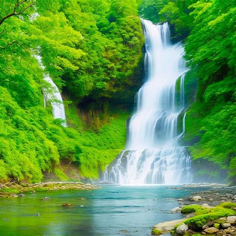 Premium Ai Image A Tranquil Scene Of The Majestic Waterfall In The