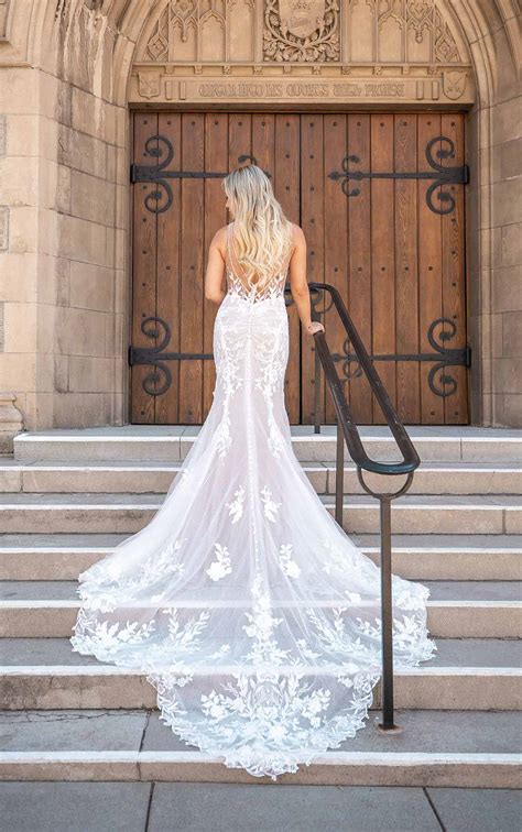Sparkly Fit And Flare Lace Wedding Dress With Beaded Back Detail