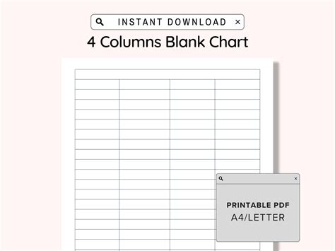 Blank Columns Chart Text Input Print And Write Printable Digital