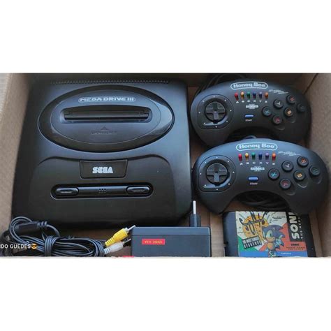 Console Mega Drive 3 TecToy Completo Controles Honey Bee Em Estado