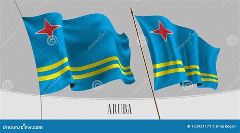 Set Of Aruba Waving Flag Vector Illustration Stripes And Star Stock
