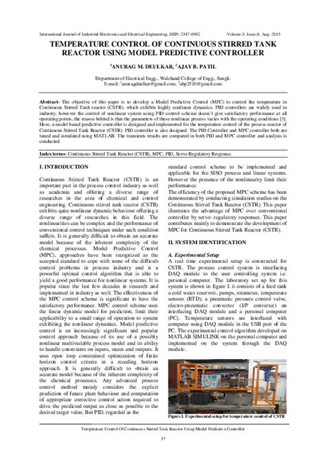 pdf temperature control of continuous stirred tank reactor using model predictive controller