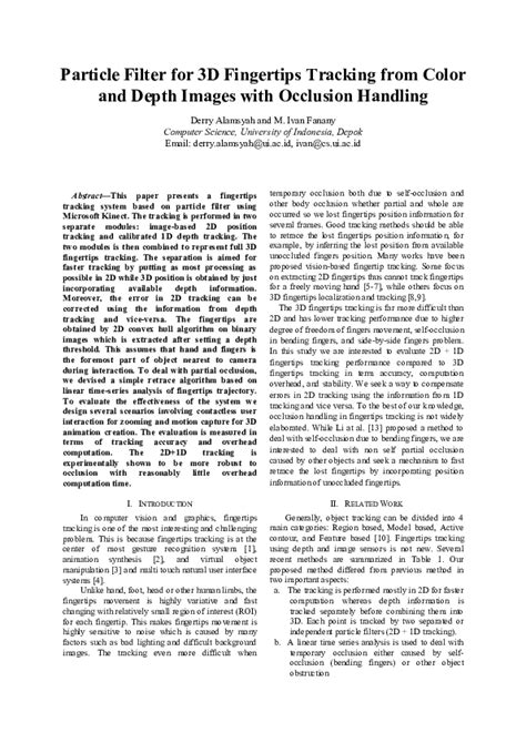 pdf particle filter for 3d fingertips tracking from color and depth images with occlusion