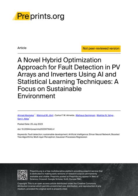 pdf a novel hybrid optimization approach for fault detection in pv arrays and inverters using