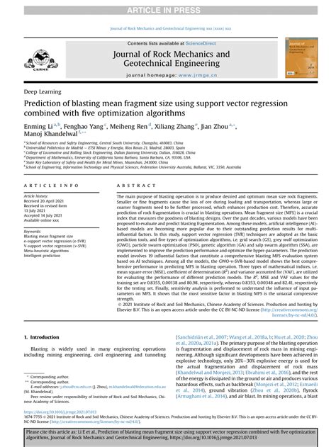 pdf prediction of blasting mean fragment size using support vector regression combined with