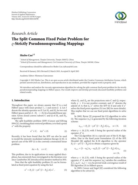pdf the split common fixed point problem for strictly pseudononspreading mappings