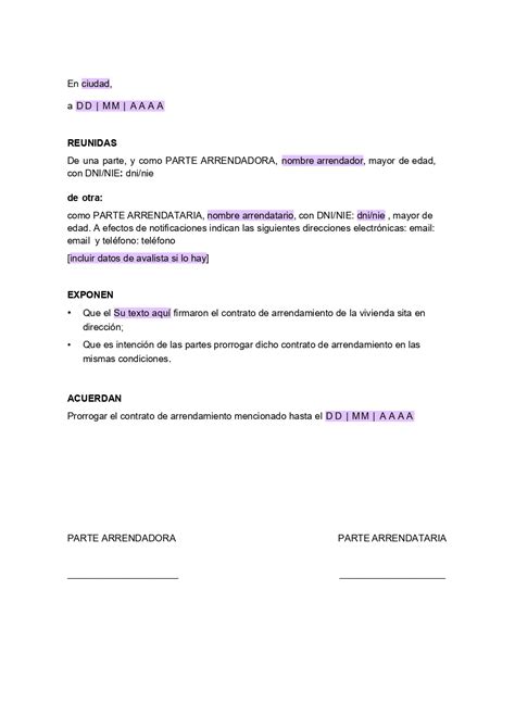 Modelo Prórroga de contrato de alquiler ONLYOFFICE