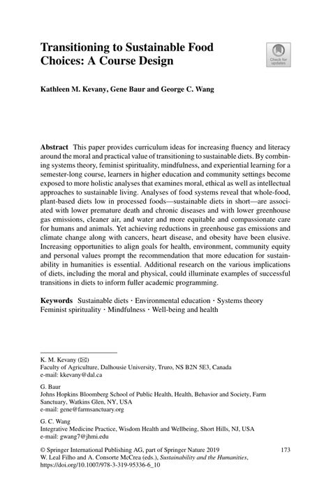 PDF Transitioning To Sustainable Food Choices A Course Design